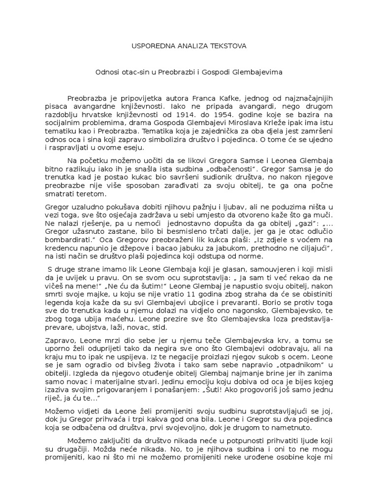 Esej Vježba HRV Kafka Kleža | PDF