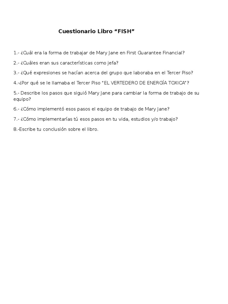 Cuestionario Libro Fish | PDF