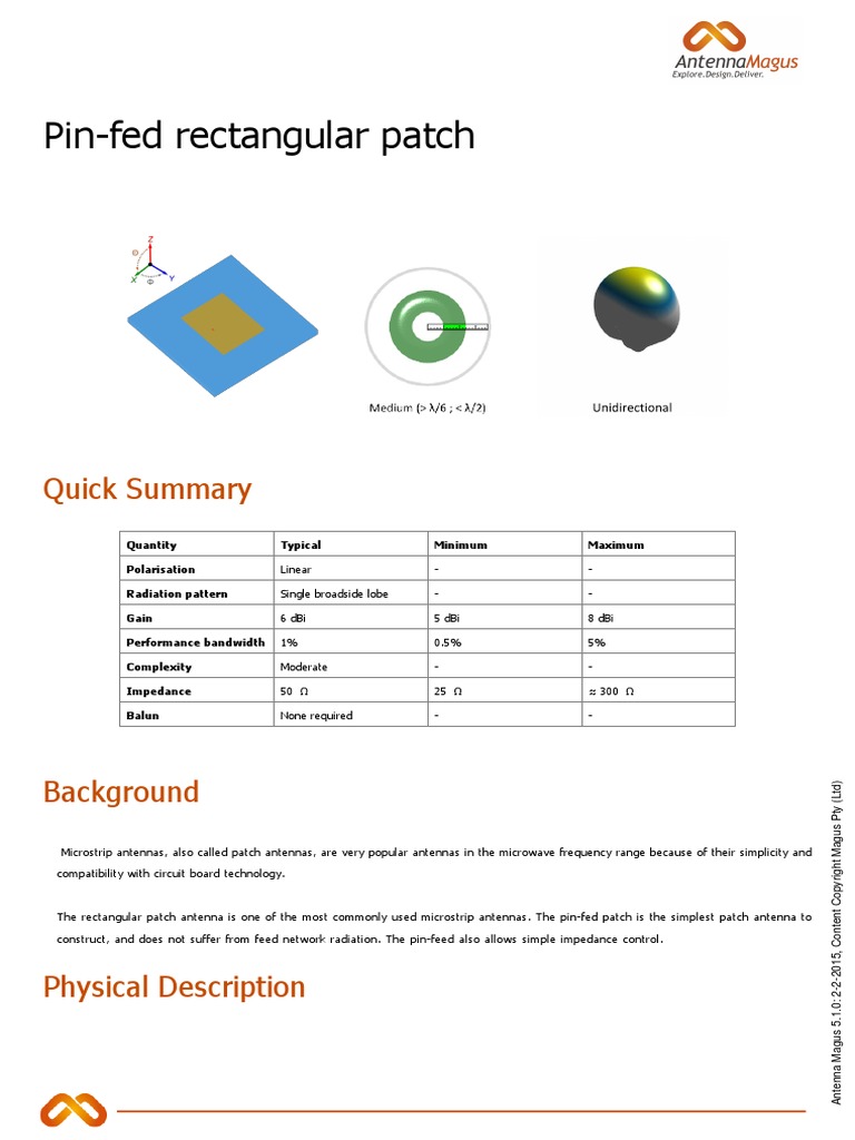 Pin Fed Rectangular Patch Antenna PDF | PDF | Antenna (Radio) | Coaxial ...