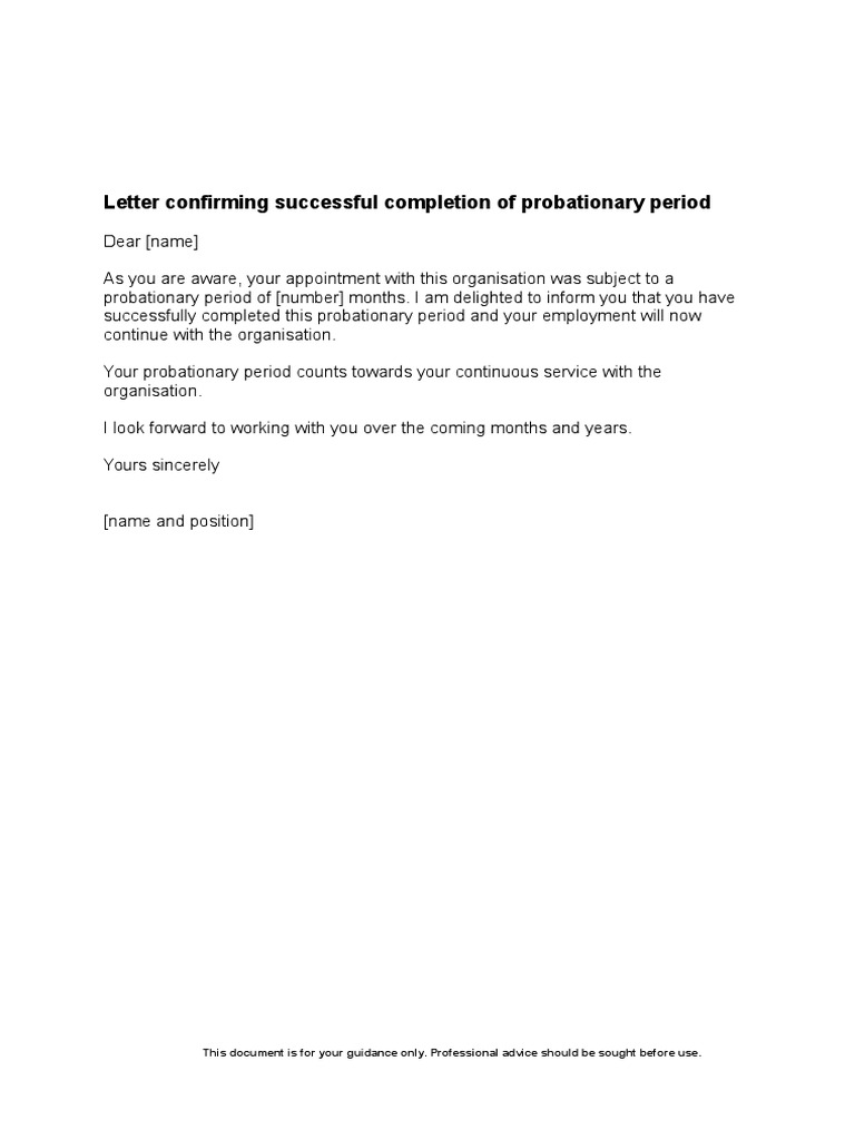 Letter Confirming Successful Completion of Probationary Period | PDF