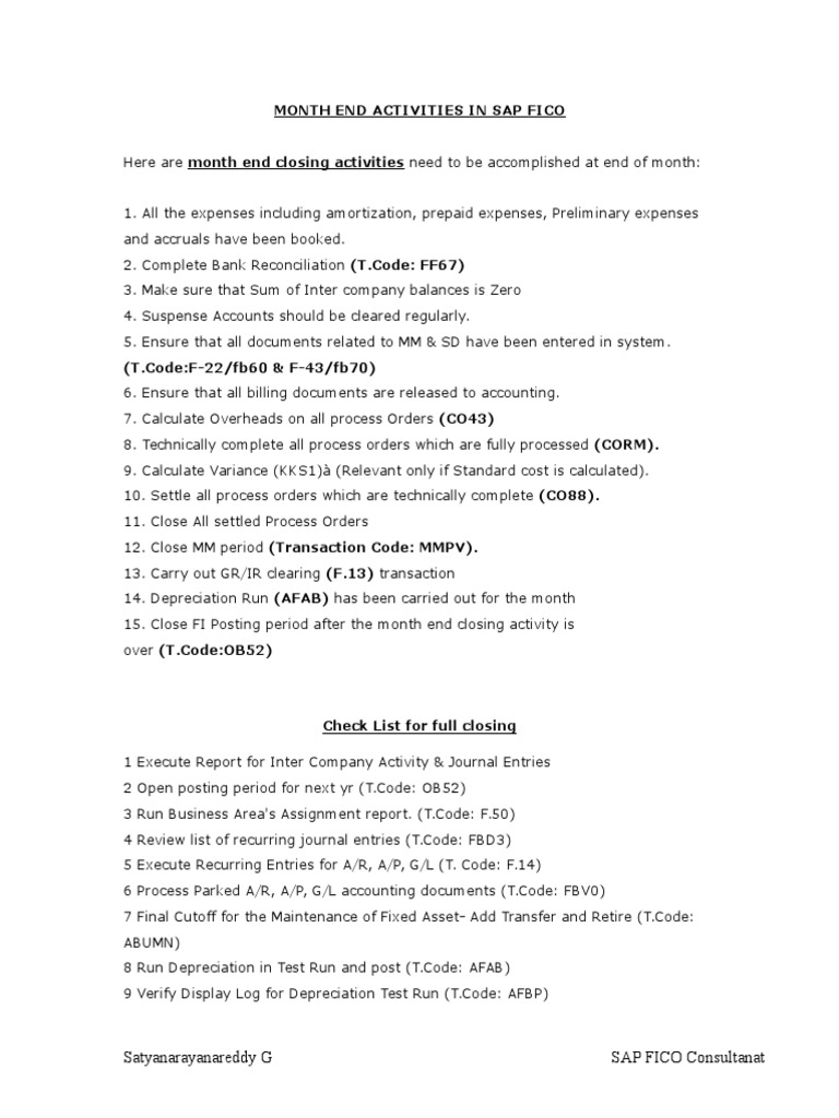 Closing Activities Month End in SAP FICO | PDF | Invoice | Depreciation