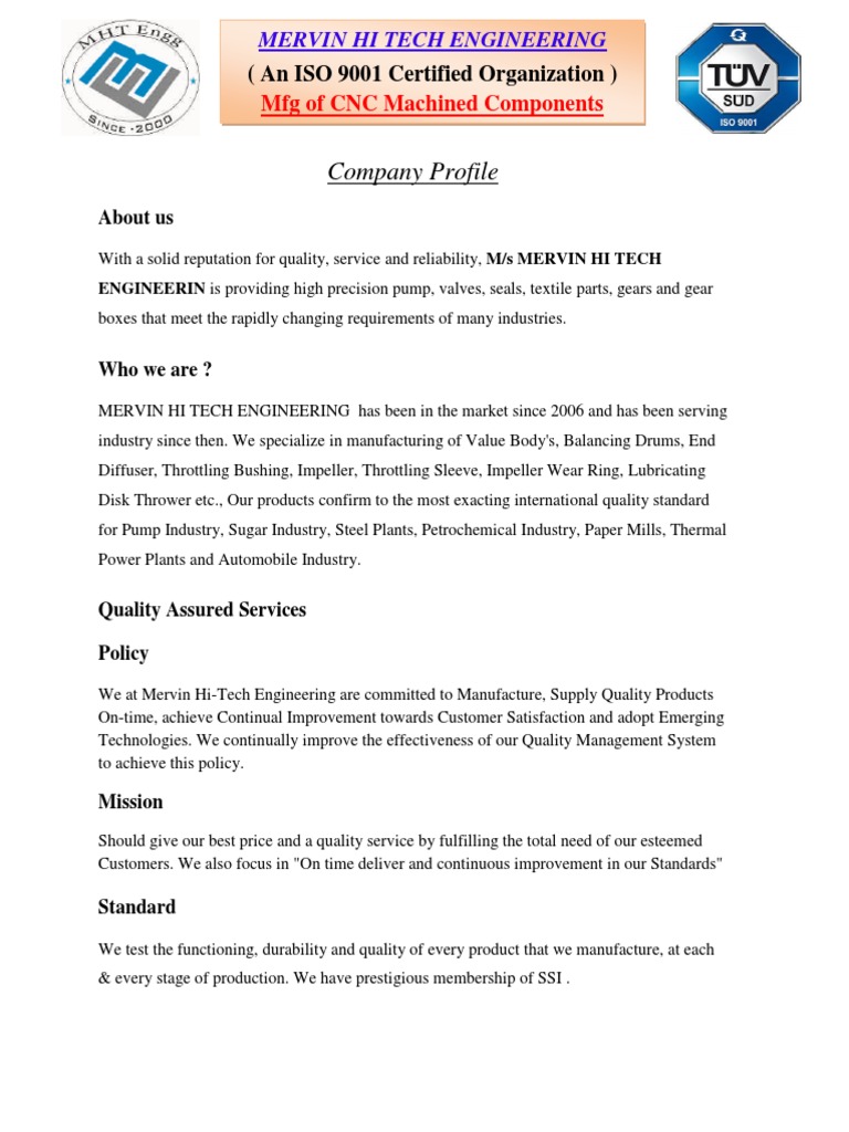 CNC Machined Components Manufacturer Profile | PDF