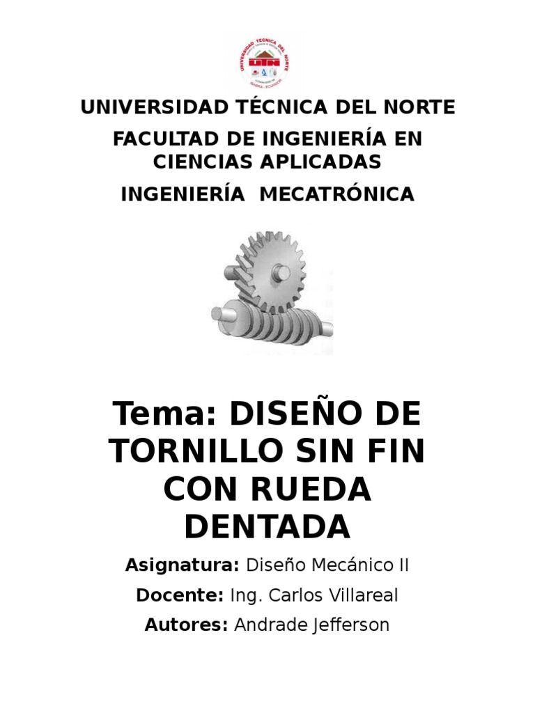 Diseño de Un Tornillo Sin Fin | PDF | Engranaje | Transmisión (Mecánica)