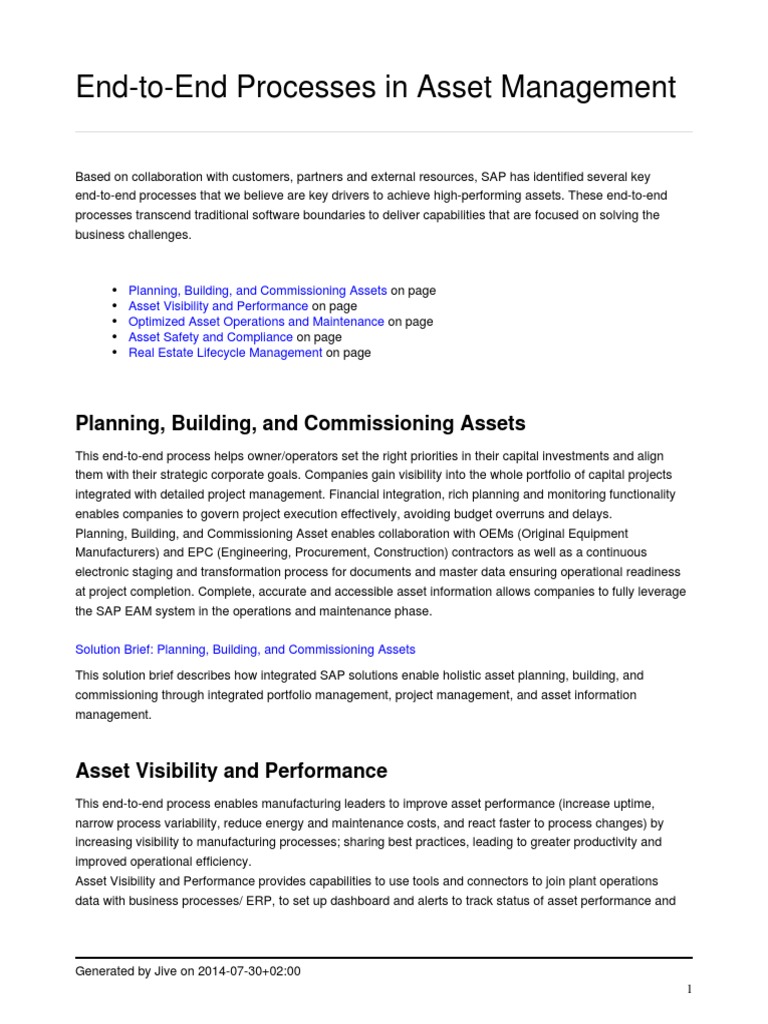 e2e Processes in Assets Mgt | Business Process | Project Management