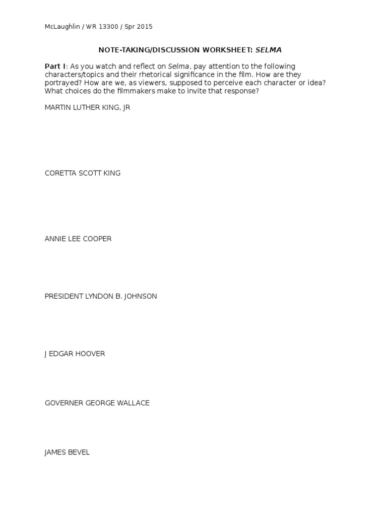 Selma Viewing Worksheets (DRAFT) | PDF