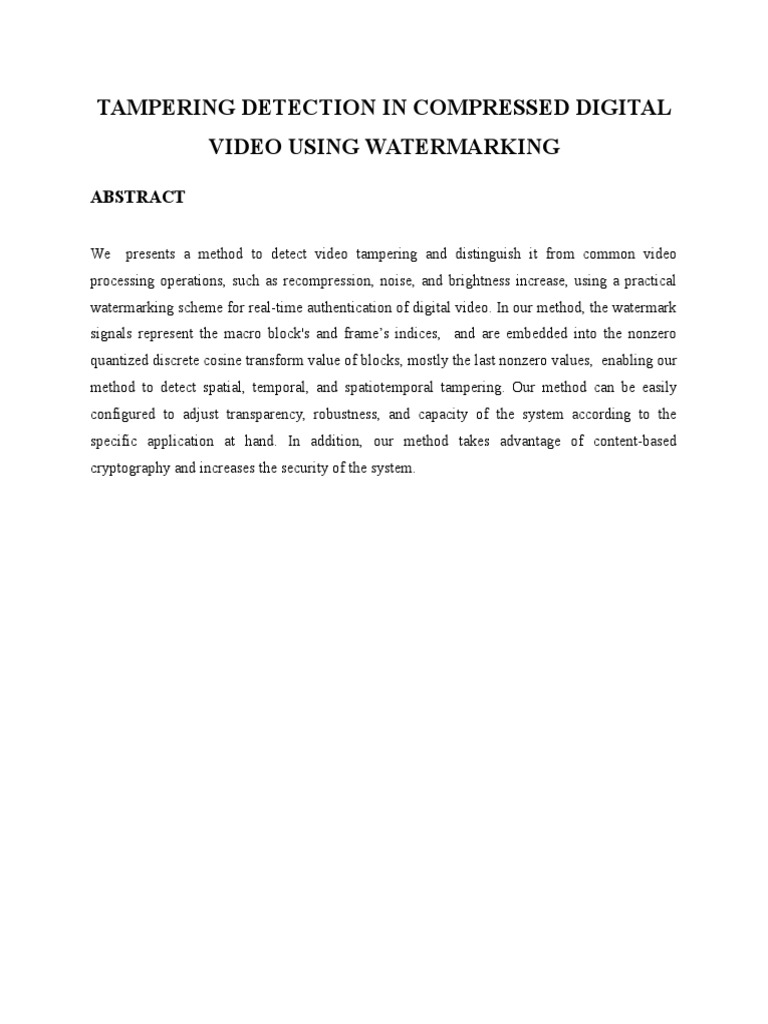 Tampering Detection in Compressed Digital Video Using Watermarking ...