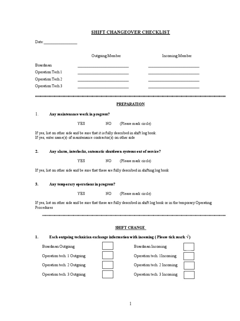 Shift Changeover Checklist | Download Free PDF | Business