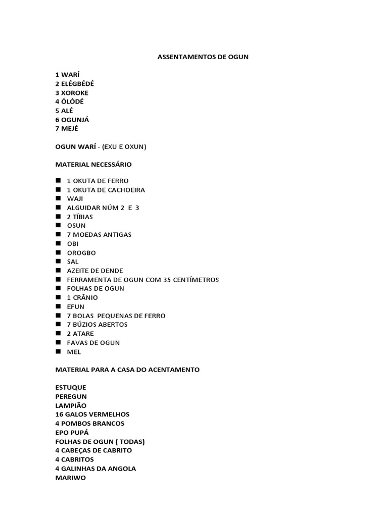 Assentamentos de Ogun | PDF