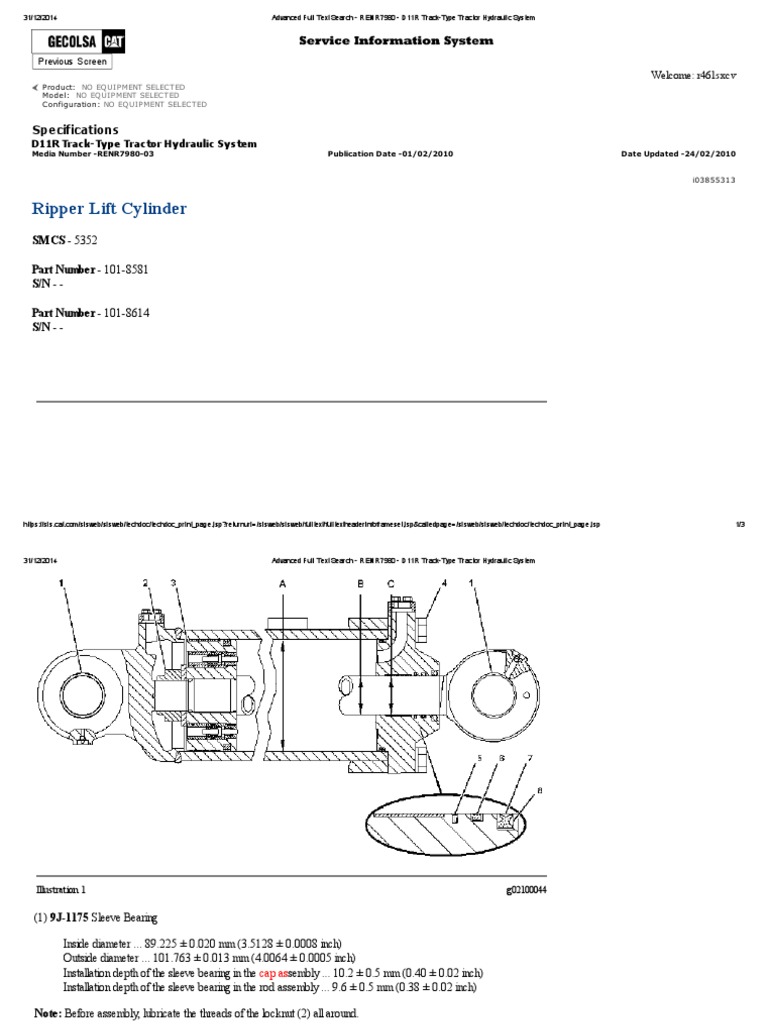 Ripper Lift Cylinder: Specifications | PDF