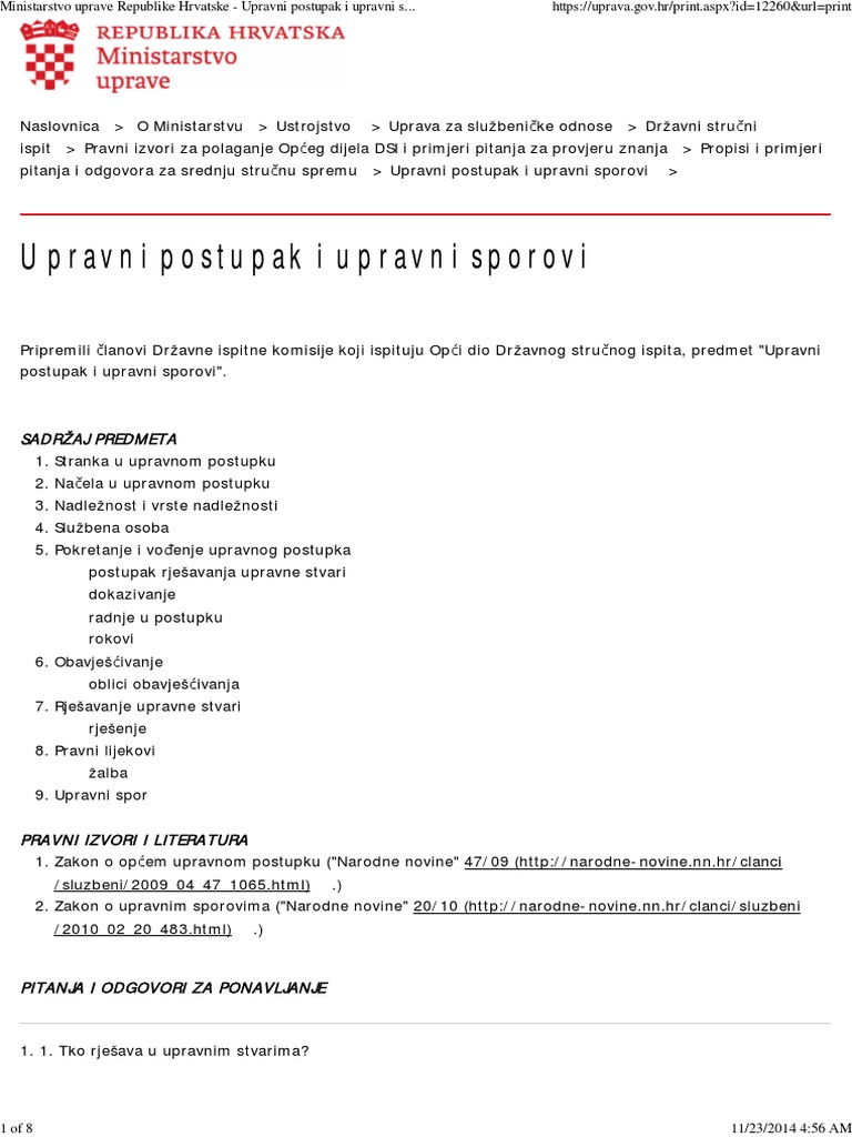 Upravni Postupak I Upravni Sporovi | PDF