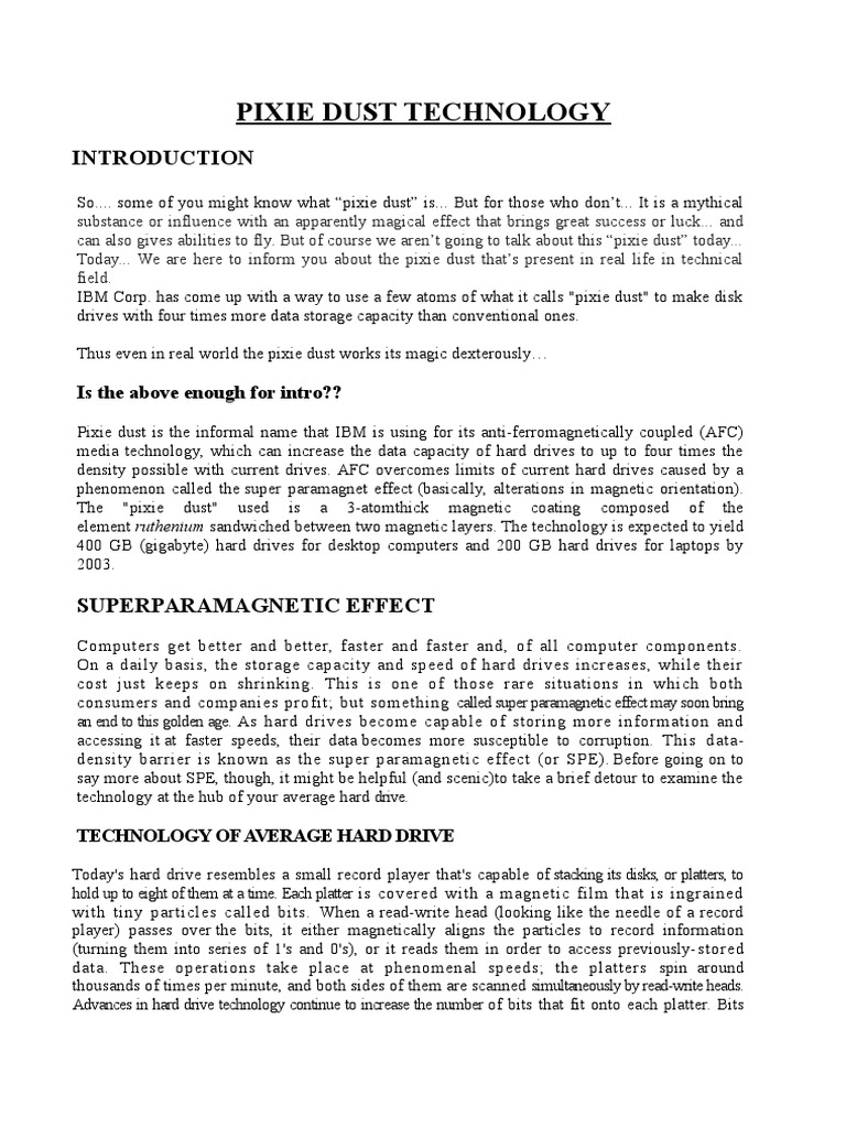 Pixie Dust Technology | PDF | Hard Disk Drive | Disk Storage