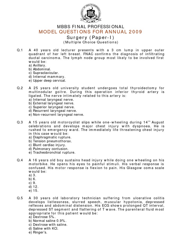 Surgery i Mcq | Shock (Circulatory) | Medical Specialties