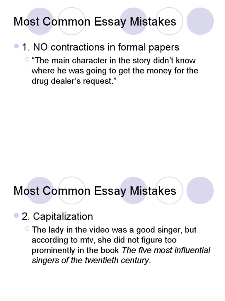 Most Common Essay Mistakes: 1. NO Contractions in Formal Papers | PDF ...