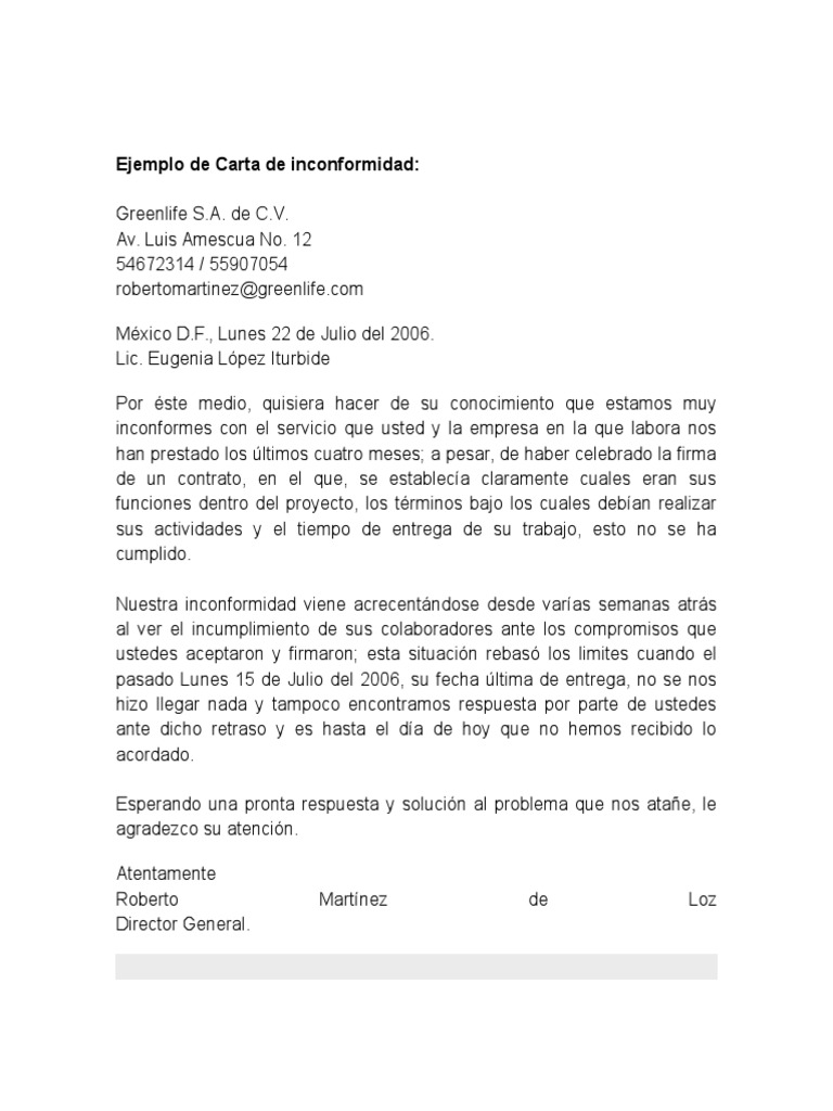 Carta de Inconformidad