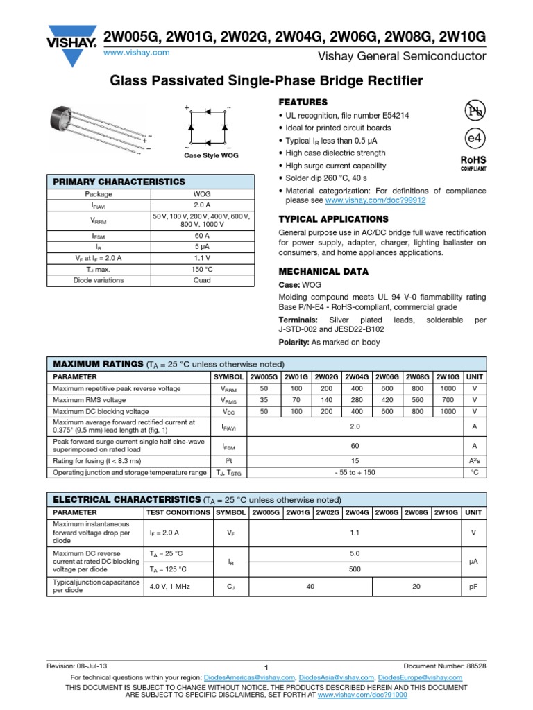 W005G | PDF | Rectifier | Diode