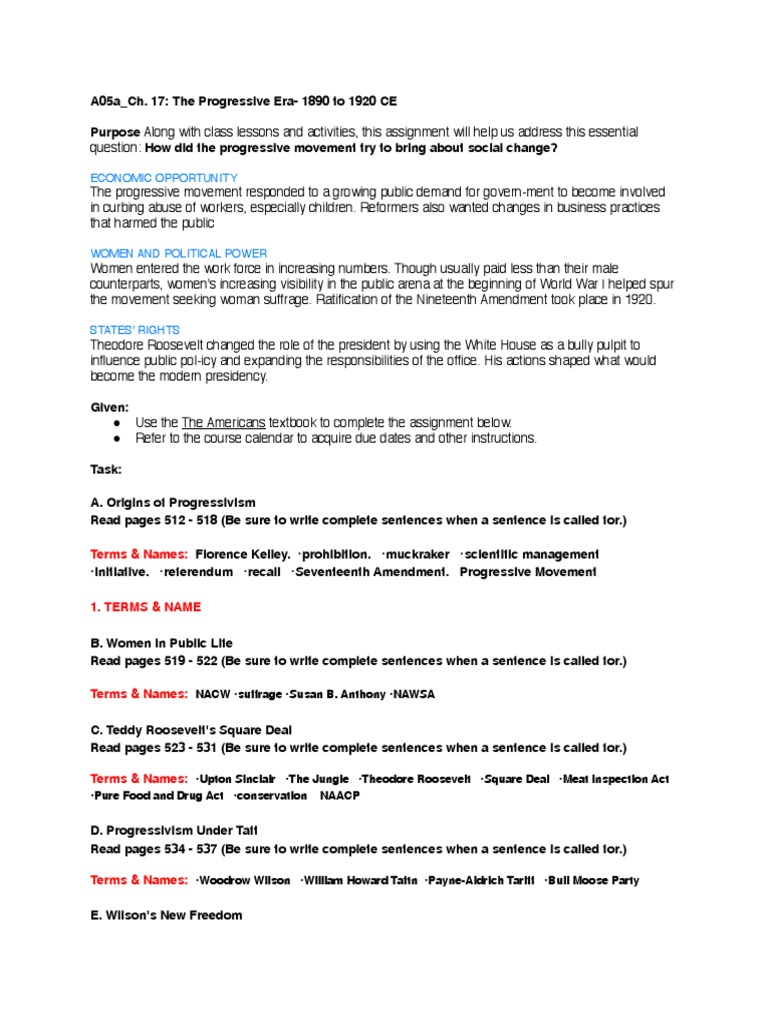 A05a - Ch17-Progressive Era | PDF | History
