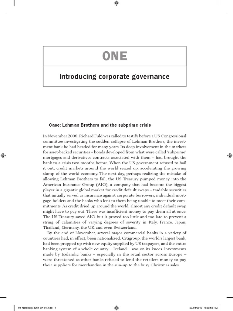A Case Study in Corporate Governance Failure: An Analysis of the Collapse of Lehman Brothers and ...