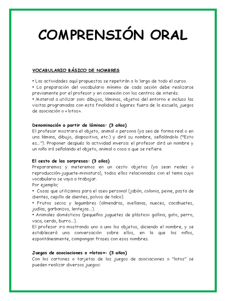 Actividades de Comprensión Oral 3, 4 y 5 Años | Palabra | Dibujo