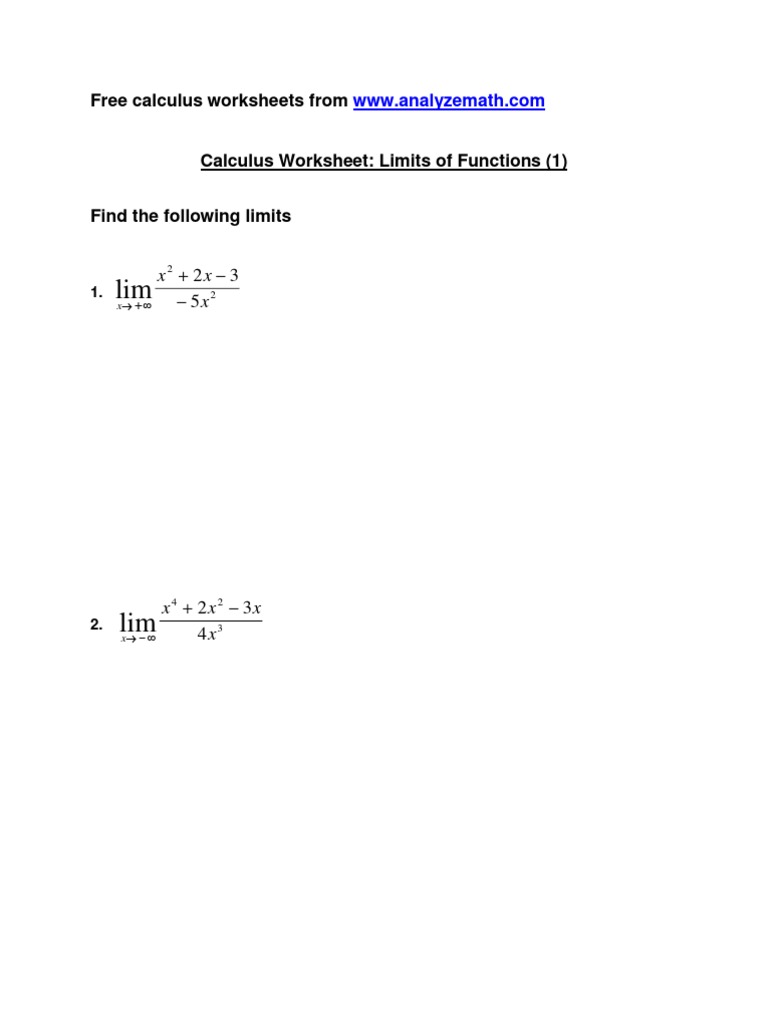 Free Calculus Limits Worksheets | PDF | Computers | Technology ...