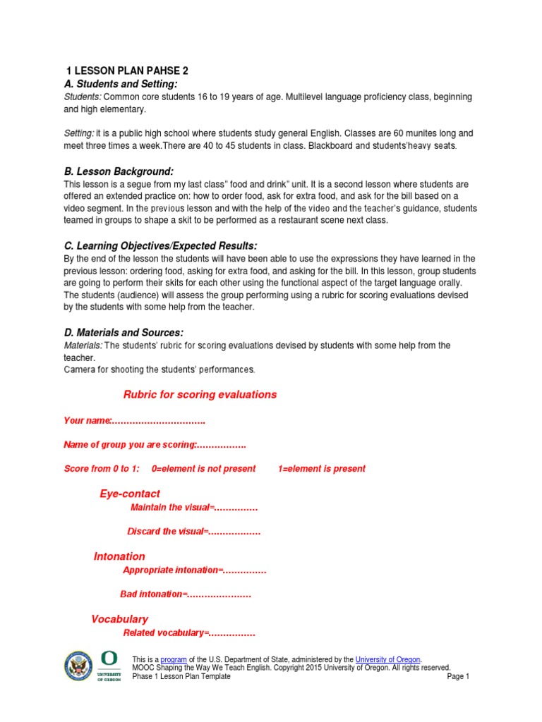 Lesson Plan PHASE 2 | PDF | Lesson Plan | Rubric (Academic)