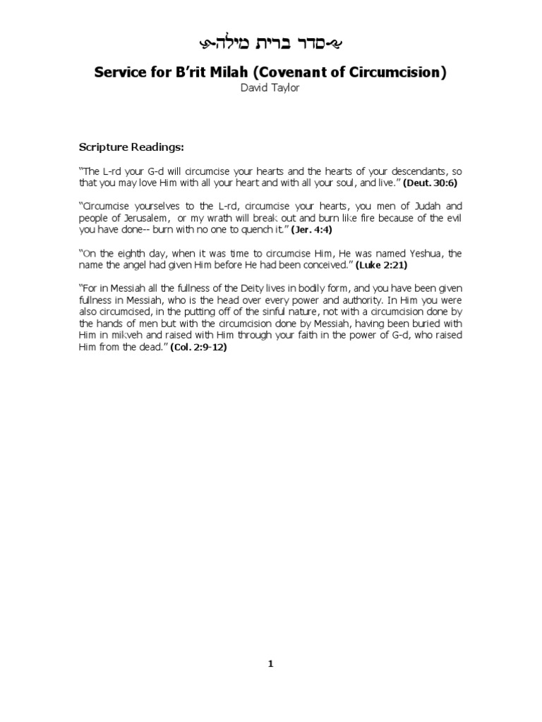 Brit Milah (Circumcision) Messianic Service Order | PDF | Jews And ...