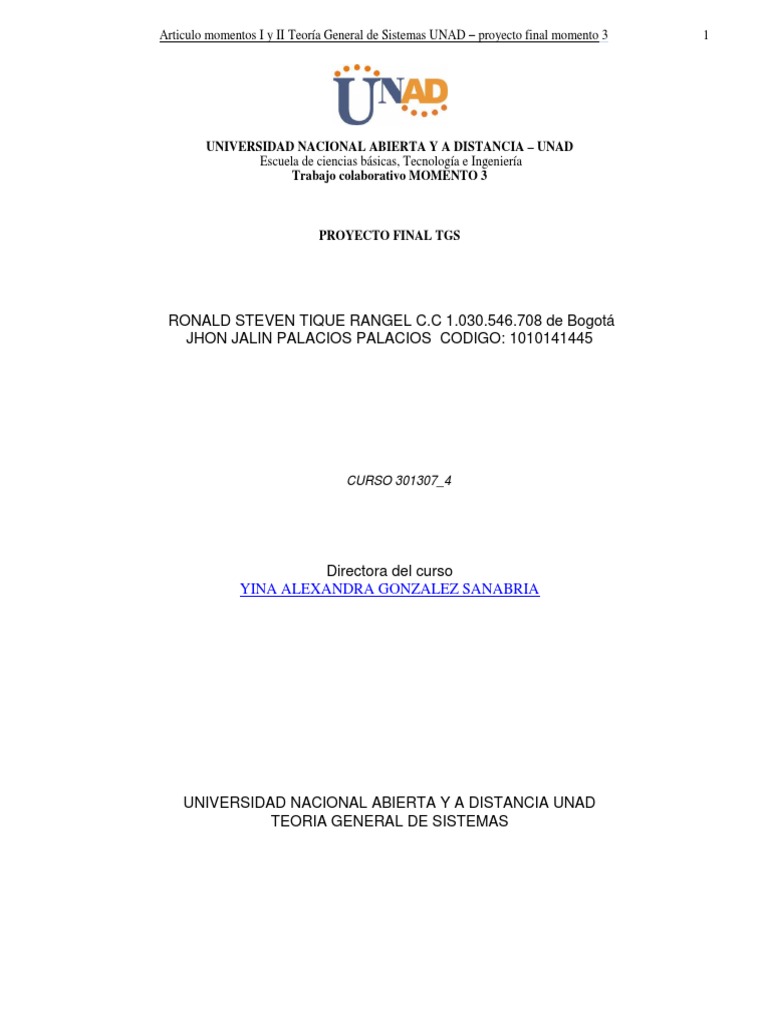 Proyecto Final TGS Momento 3 PDF | PDF | Teoría de sistemas | Calidad (comercial)