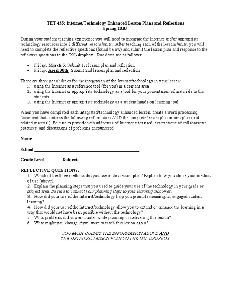 Lesson Plan & Reflection | PDF