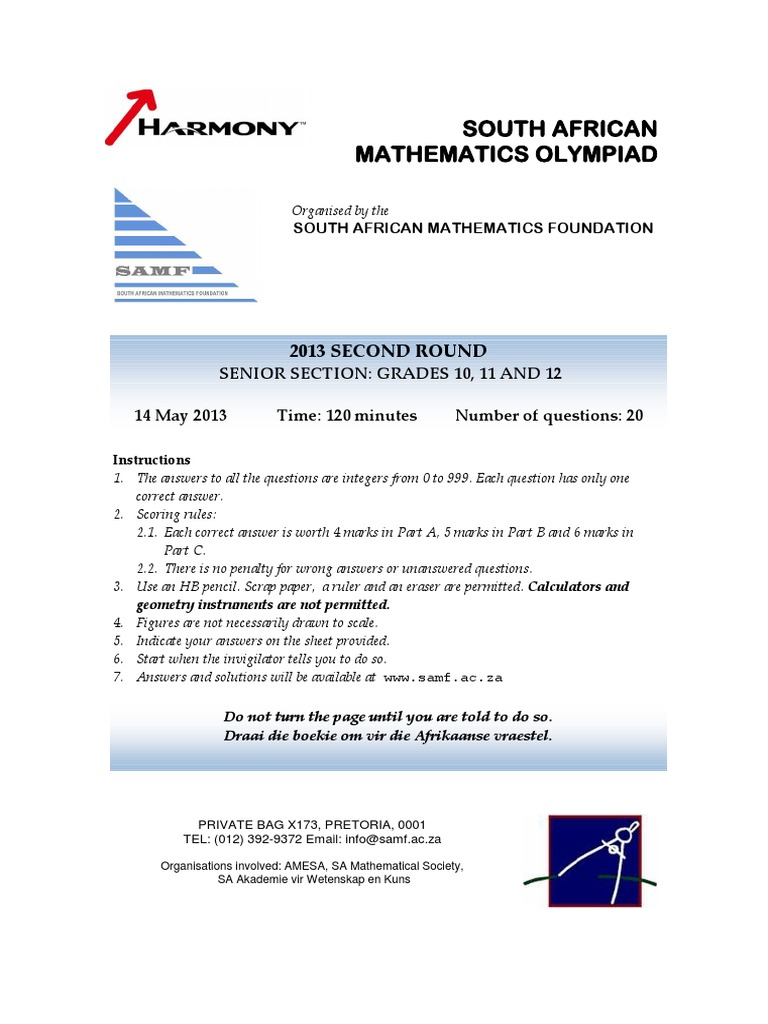 South African Mathematics Olypiad 2012 Senior Sector | PDF | Triangle ...