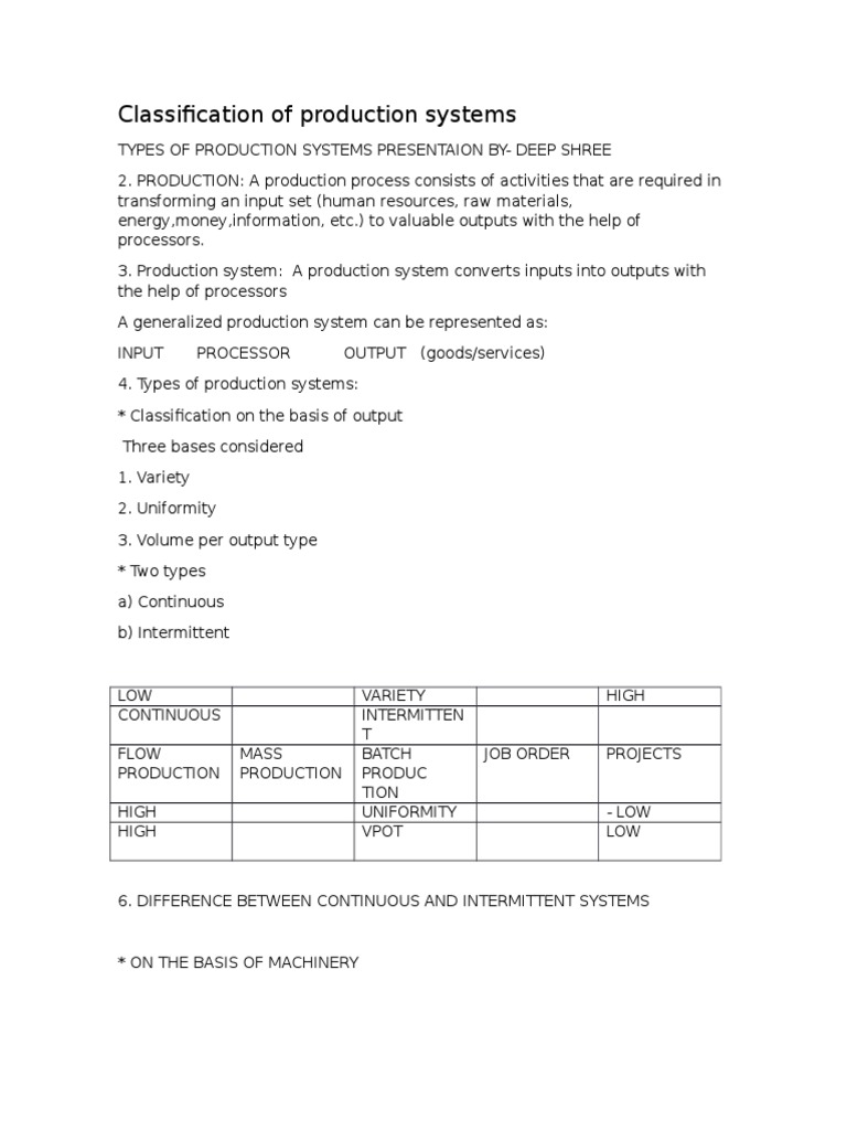 Classification of Production Systems | PDF | Operations Management ...