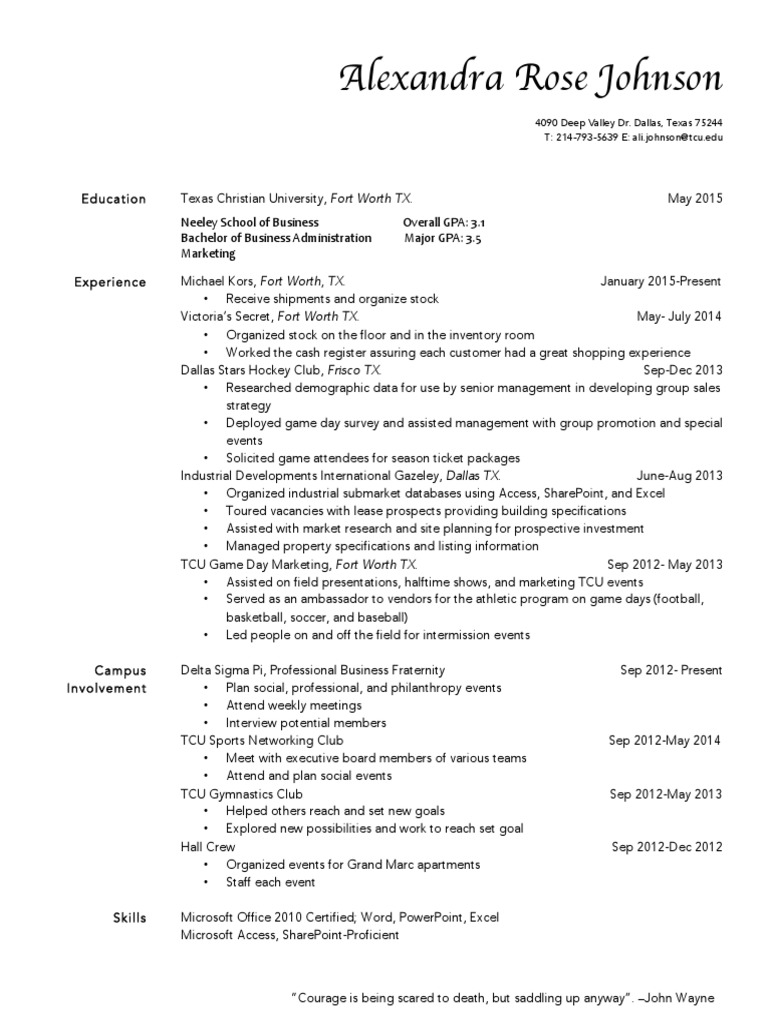Alexandra Johnson's Business Resume | PDF