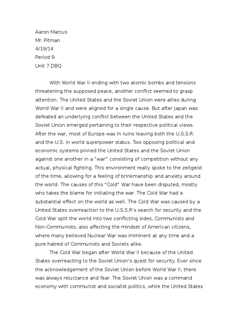 Apush Unit 7 DBQ | PDF | Cold War | Soviet Union