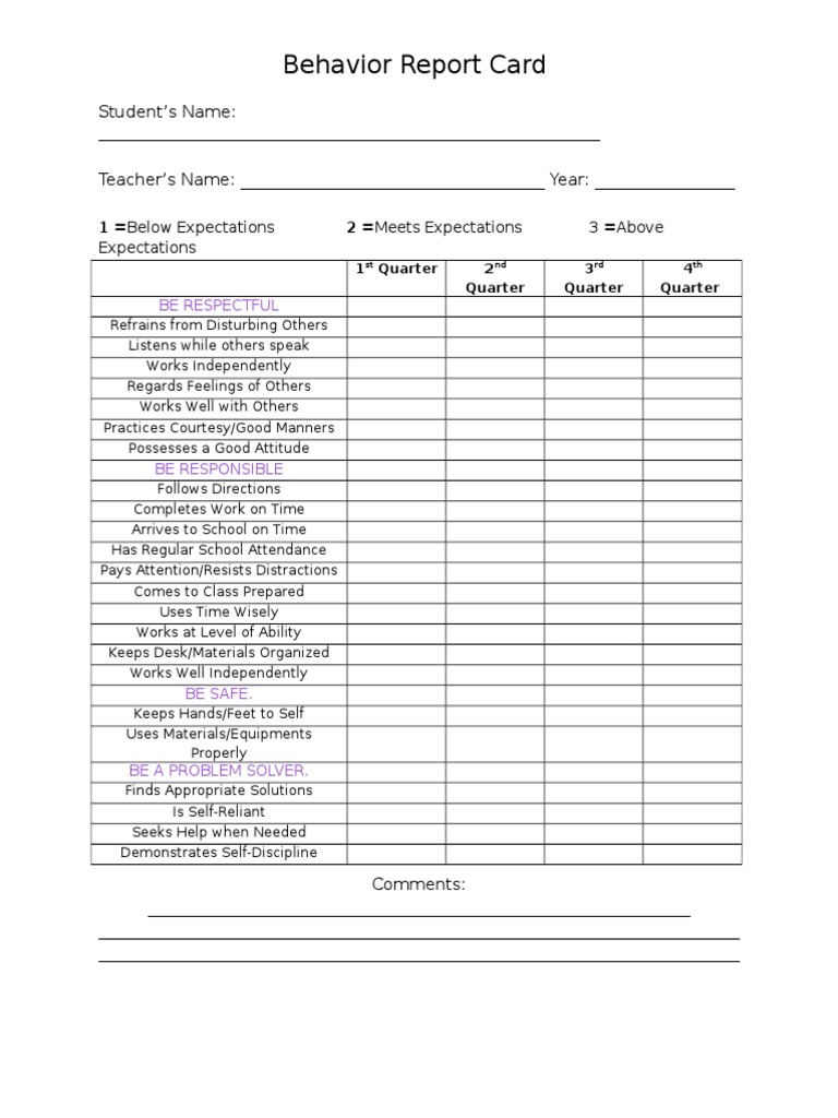 Behavior Report Card | PDF