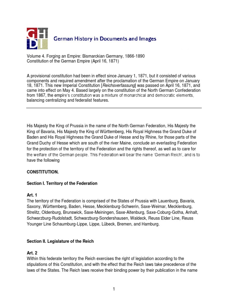 German Constitution 1871 | PDF | Government Institutions | Public Sphere