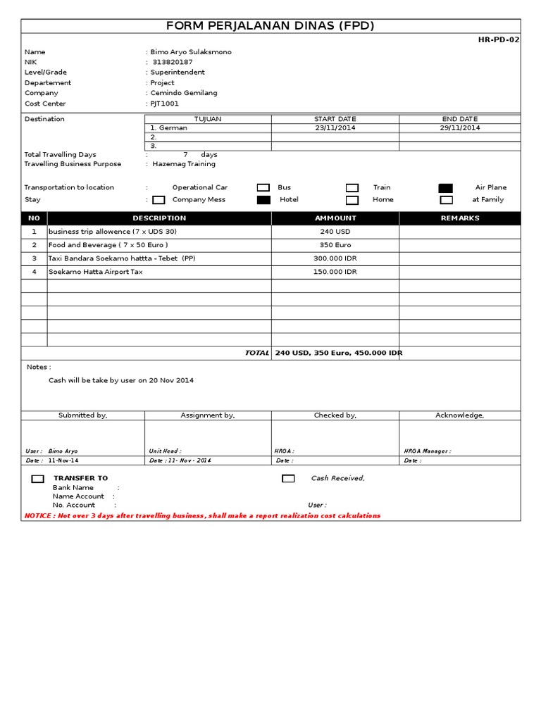 Form Perjalanan Dinas Jerman | PDF