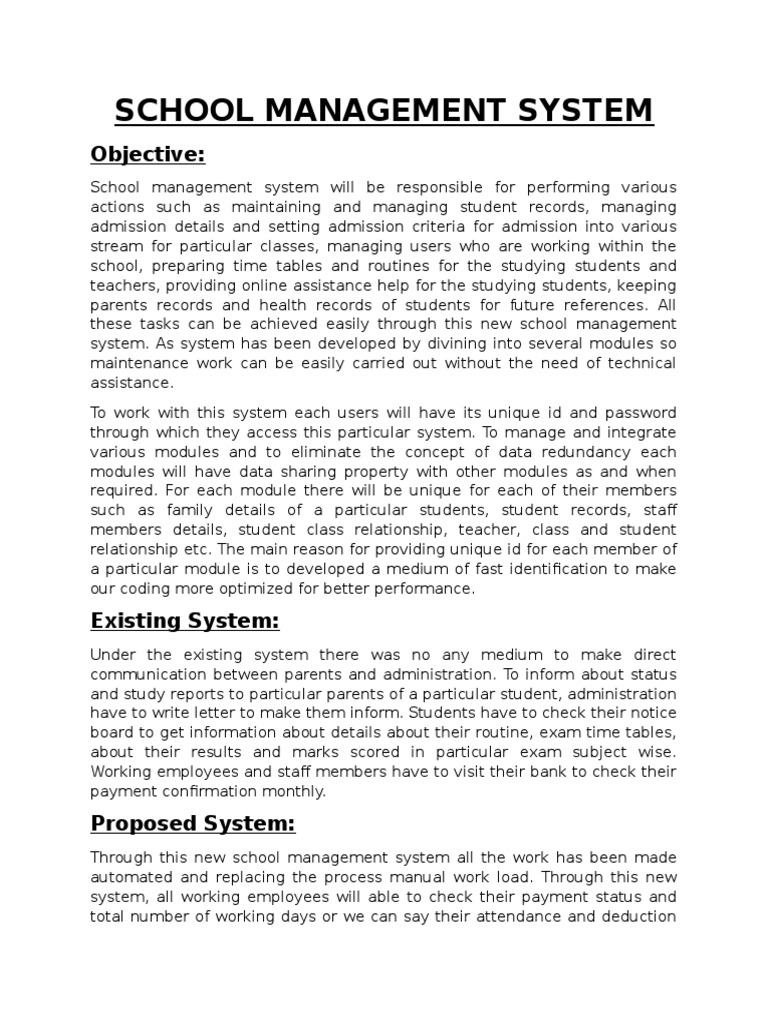 School Management System Abtract | PDF | Identity Document | Teachers