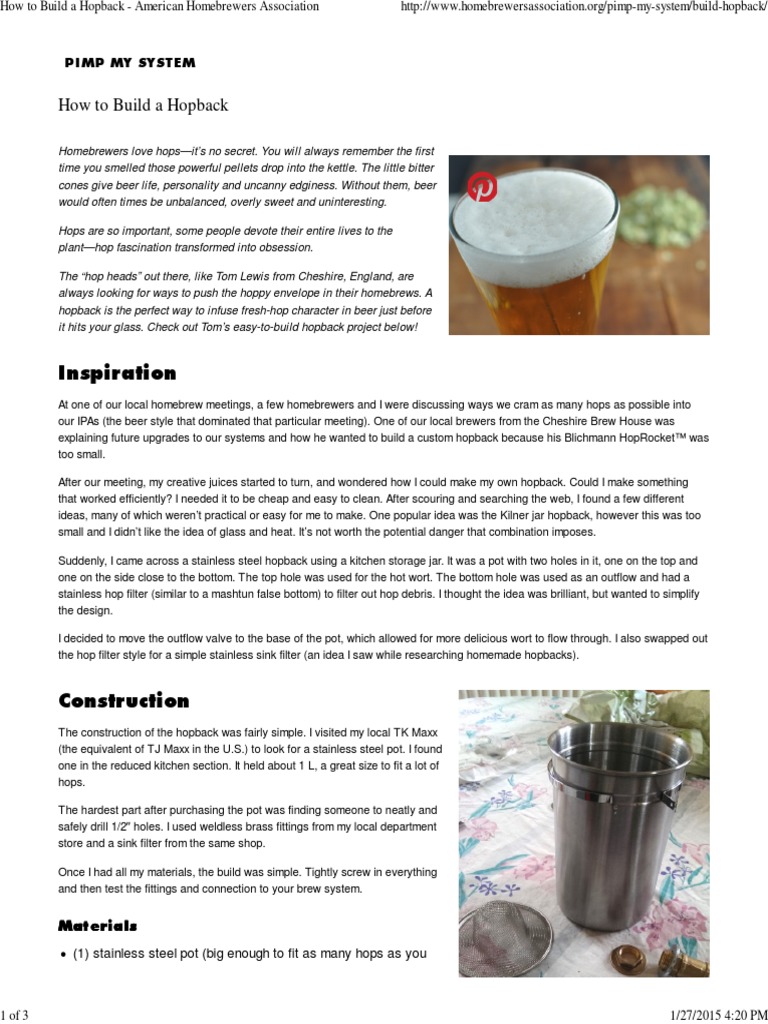 How To Build A Hopback PDF | PDF | Homebrewing | Brewing