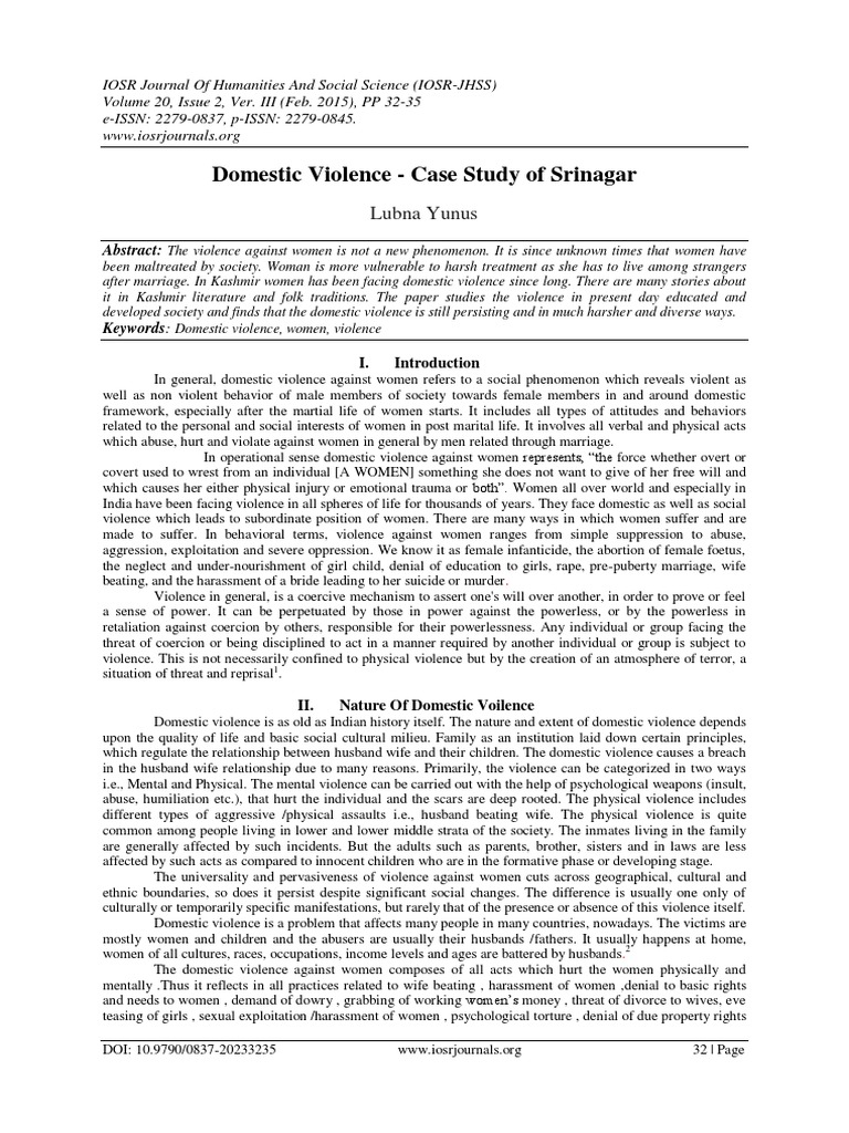 Domestic Violence - Case Study of Srinagar | PDF | Domestic Violence ...