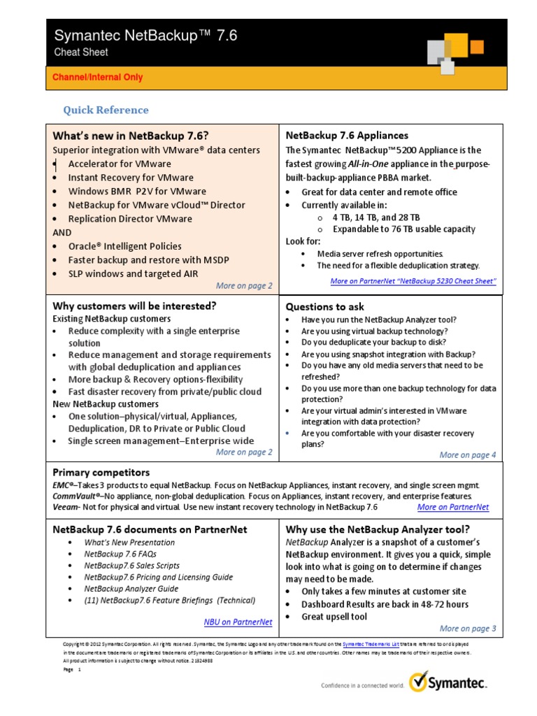 NetBackup 7.6 Cheat Sheet | PDF | Backup | V Mware
