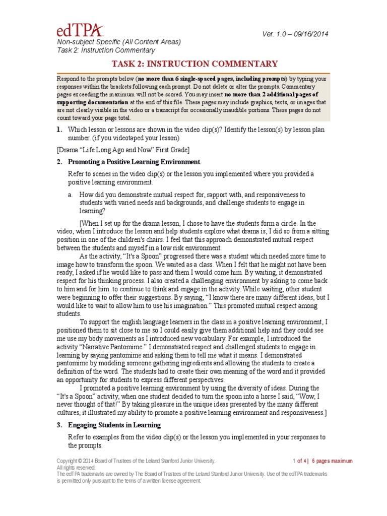 Grossmanh Edtpa Task2 Instruction Commentary Drama Lesson | PDF ...