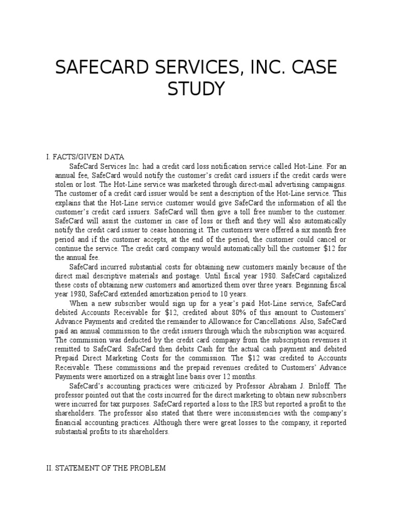 SafeCard Services Inc. Case Study | PDF | Credit Card | Debits And Credits
