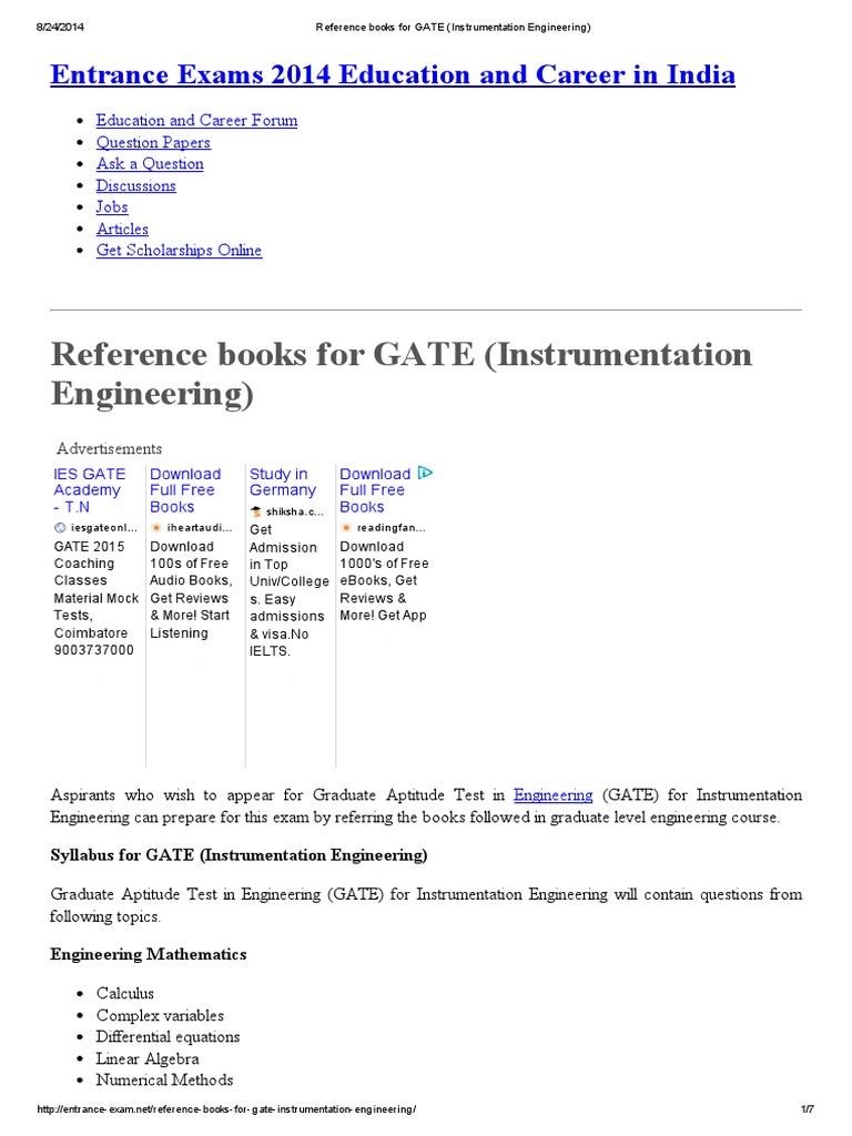 Reference Books For GATE (Instrumentation Engineering) | PDF ...