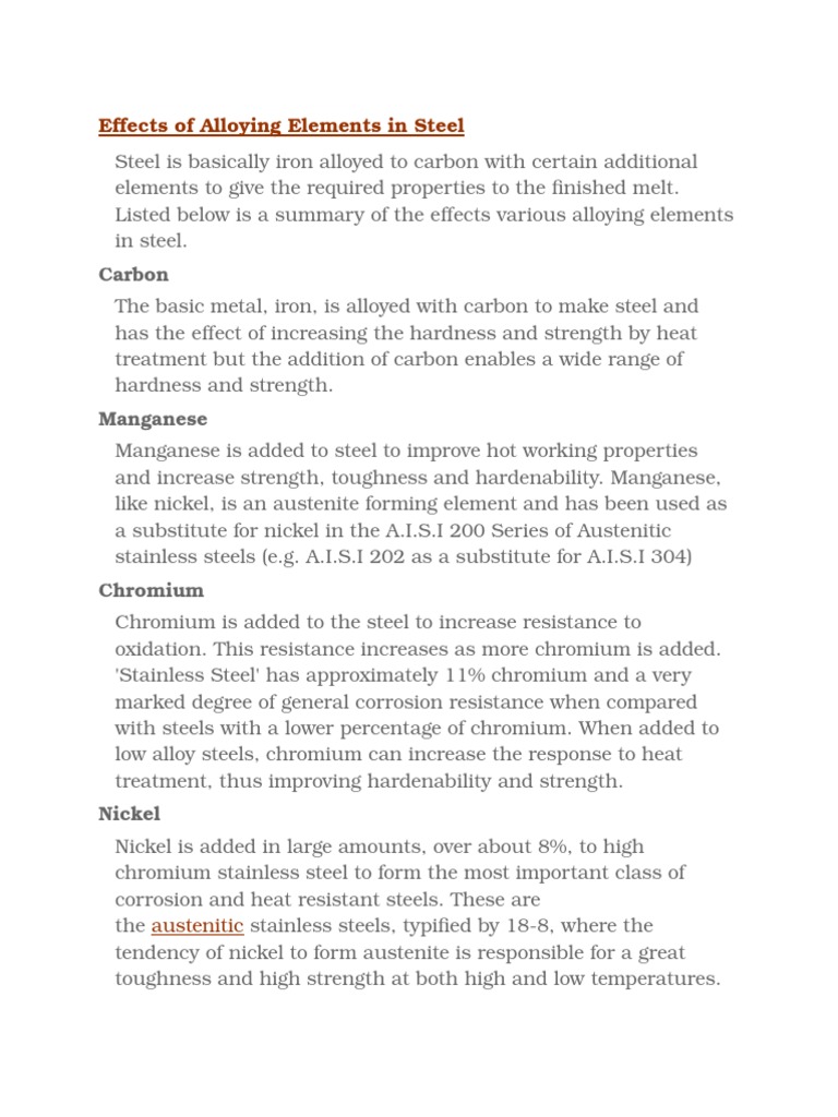 Effects of Alloying Elements in Steel | PDF | Steel | Alloy