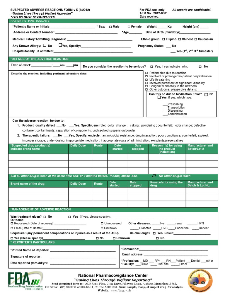 ADR_Form | Adverse Effect | Pharmacovigilance