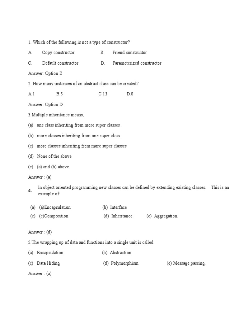 Oops Mcq Pdf Class Computer Programming C Programming Language