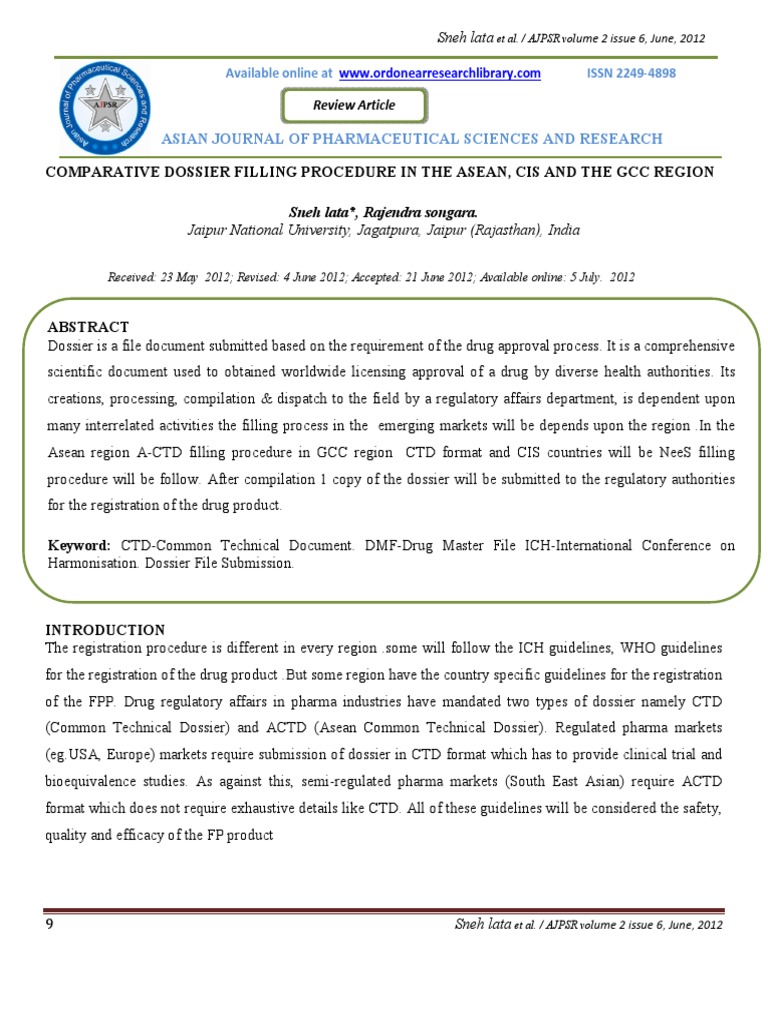 ASEAN and GCC Dossier Filing Procedures | PDF | Pharmacology ...