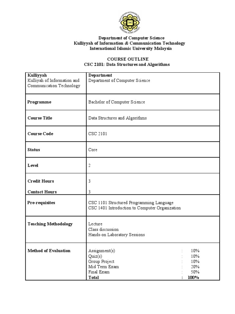 Dsa Csc 2101 Course Outlines Algorithms Time Complexity