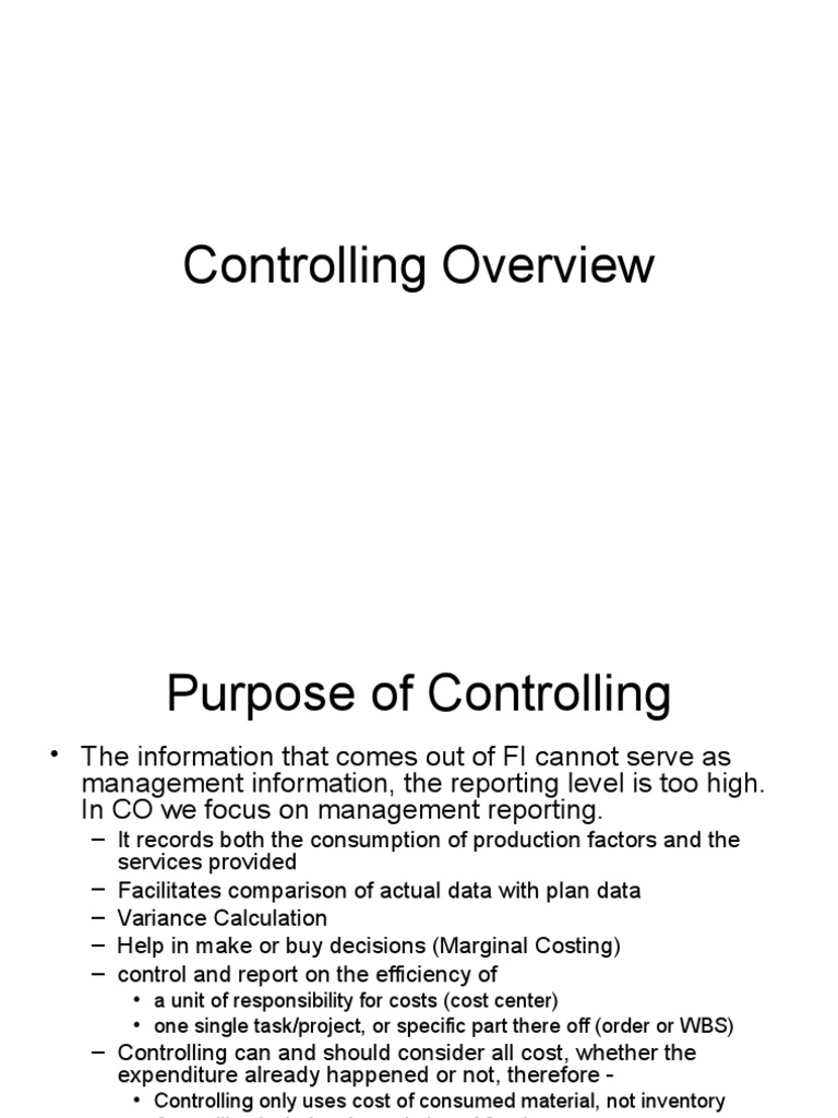 SAP Controlling Overview | PDF | Profit (Accounting) | Prices