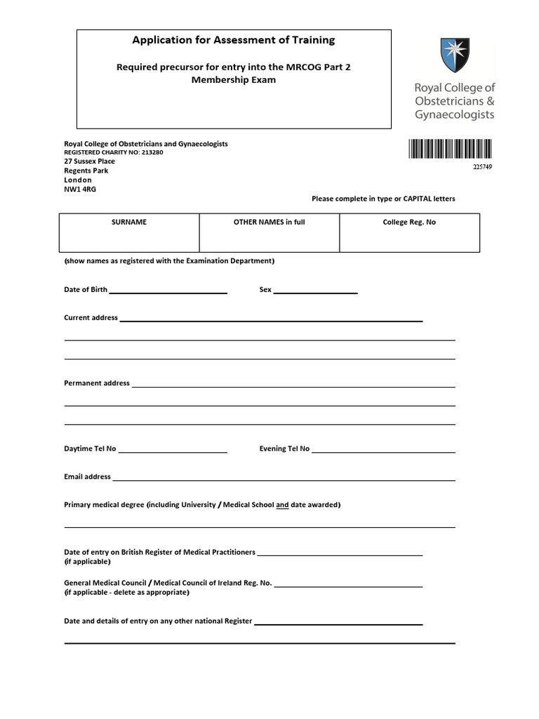 MRCOG Assessment of Training Form | PDF | Health Sciences | Medicine