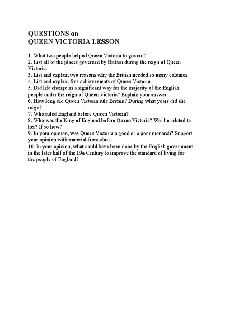 Key Questions on Queen Victoria's Reign | PDF | Travel | History