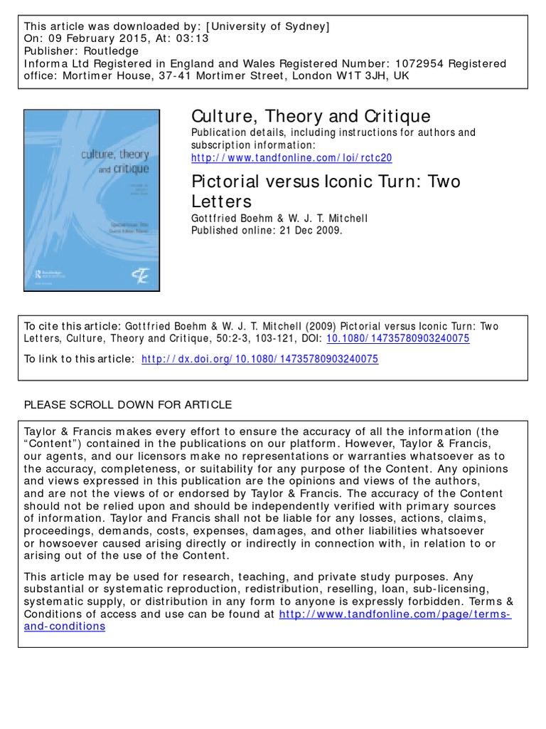 Gottfried Boehm and W.J.T. Mitchell Pictorial Versus Iconic Turn - Two ...